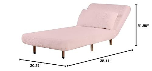 GIA Tri-Fold Convertible Sherpa Sofa Bed Chair with Removable Pillow and Legs, Set of 2, Pink