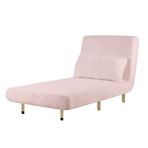 GIA Tri-Fold Convertible Sherpa Sofa Bed Chair with Removable Pillow and Legs, Set of 2, Pink