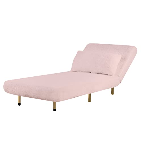 GIA Tri-Fold Convertible Sherpa Sofa Bed Chair with Removable Pillow and Legs, Set of 2, Pink