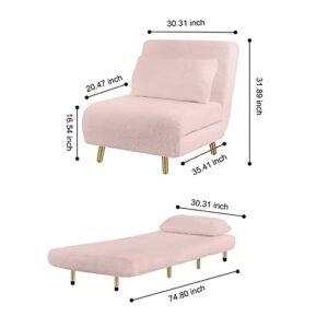 GIA Tri-Fold Convertible Sherpa Sofa Bed Chair with Removable Pillow and Legs, Set of 2, Pink