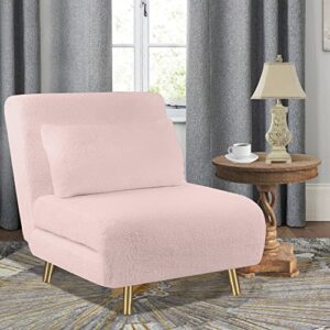 GIA Tri-Fold Convertible Sherpa Sofa Bed Chair with Removable Pillow and Legs, Set of 2, Pink