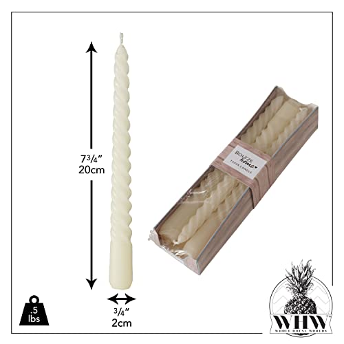 12 Piece Creamy White Twist Taper Candles, 2 Boxed Sets of 6, 4 Hours Burn Time, Paraffin Wax, 7.75 Inches