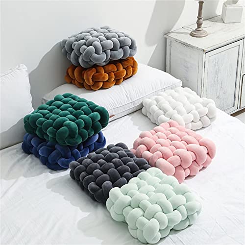 Togtlafil Soft Square Knotted Throw Pillows Elastic Cute Plush Braided Cushion Thicken Sofa Home Decoration,Light Green 16in