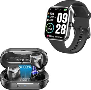 tozo t12 2022 wireless earbuds bluetooth 5.3 headphones black & tozo s2 44mm 2023 smart watch alexa built-in fitness tracker black