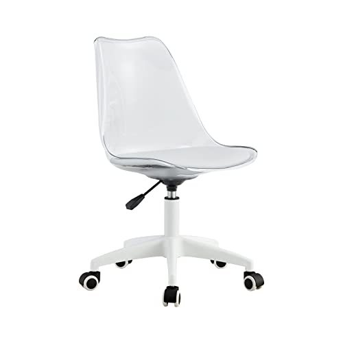 Ebullient Acrylic Clear Desk Chair Modern Home Office Ghost Chairs with Wheels Cute Armless Rolling Vanity Plastic Chair with Adjustable Height (Clear)