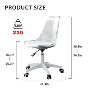 Ebullient Acrylic Clear Desk Chair Modern Home Office Ghost Chairs with Wheels Cute Armless Rolling Vanity Plastic Chair with Adjustable Height (Clear)