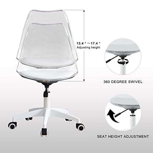 Ebullient Acrylic Clear Desk Chair Modern Home Office Ghost Chairs with Wheels Cute Armless Rolling Vanity Plastic Chair with Adjustable Height (Clear)