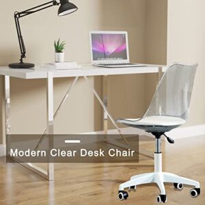 Ebullient Acrylic Clear Desk Chair Modern Home Office Ghost Chairs with Wheels Cute Armless Rolling Vanity Plastic Chair with Adjustable Height (Clear)