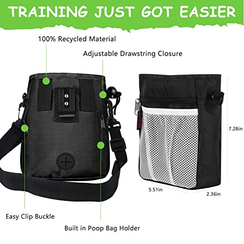 Dog Treat Pouch - 3 Ways to Wear Treat Pouches for Pet Training and 2 Pieces Clicker Taining for Dogs, Dog Training Treat Pouch Bag and Dog Clicker for Training with Waist Belt Shoulder Strap - Black