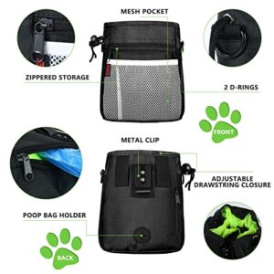 Dog Treat Pouch - 3 Ways to Wear Treat Pouches for Pet Training and 2 Pieces Clicker Taining for Dogs, Dog Training Treat Pouch Bag and Dog Clicker for Training with Waist Belt Shoulder Strap - Black