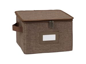 covermates keepsakes dish storage box – stackable, reinforced handles, china storage-brown heather