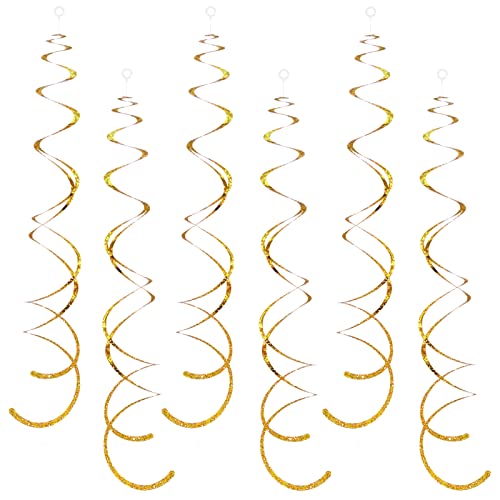 30 Pieces Gold Hanging Swirl Decorations Sparkle Golden Plastic Streamers Ceiling Decorations Wedding Bachelorette Baby Shower Birthday Party Anniversary Graduation Christmas New Year Decorations