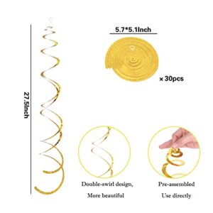 30 Pieces Gold Hanging Swirl Decorations Sparkle Golden Plastic Streamers Ceiling Decorations Wedding Bachelorette Baby Shower Birthday Party Anniversary Graduation Christmas New Year Decorations