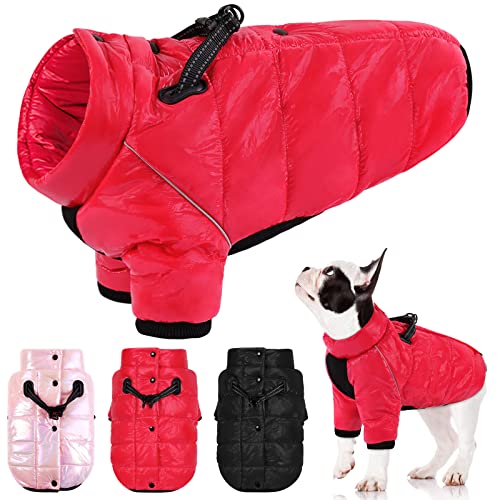 AOFITEE Dog Snowsuit, Waterproof Dog Winter Coat, Windproof Warm Dog Puffer Jacket, Zip Up Dog Cold Weather Coats with Reflective Stripes and Collar, Outdoor Dog Apparel for Small Medium Dogs