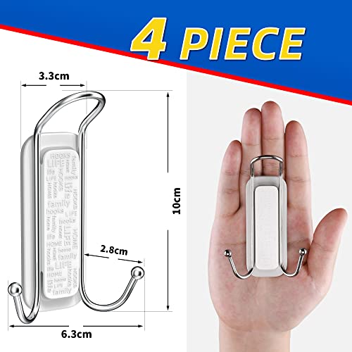 ALOCEO 4Packs Double Wall Hooks Adhesive Sticky Towel Hanger for Hanging Coat Robe Towels Stick on Bathroom, White