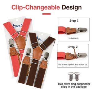 Pet Soft Dog Suspenders 2 Pieces Female Dog Diaper Suspenders for Dogs Diaper Keeper Suspender for Dog Skirt, Dog Dress (Brown & Red, M/L)