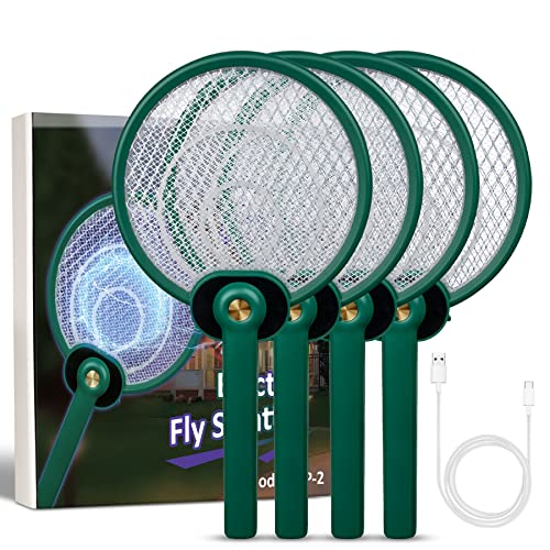 Redeo 4 Pcs Foldable Electric Fly Swatter Fly Killer Bug Zapper Racket and 2 in 1 Rechargeable Mosquito Killer for Indoor and Outdoor (4 Pack)