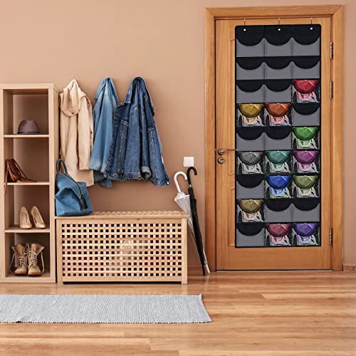 2 Pieces Hat Rack for Baseball Caps 27 Pockets over the Door Hat Organizer Hanging Hat Holder Visible Hat Hanger with Clear Deep Pockets 6 Hooks for Wall Display Collection Door