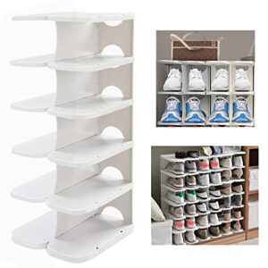 txalwiq 6-tier narrow shoe organizer, adjustable cubby shoe rack for closet, free standing shoe slot tower for entrance, stackable space-saving shoe storage shelf for entryway, white