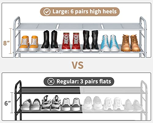 Dicasser 2-Tier Long Shoe Rack Organizer Extra Large Capacity for 18 Pairs,Silver