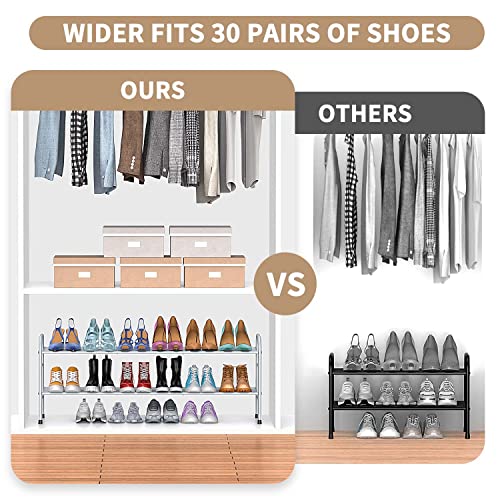 Dicasser 2-Tier Long Shoe Rack Organizer Extra Large Capacity for 18 Pairs,Silver