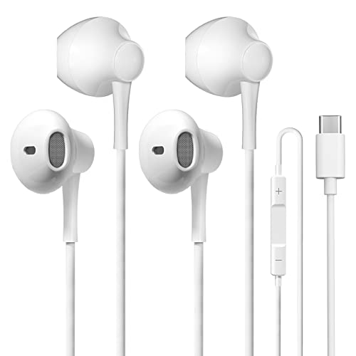 2 Pack USB C Headphones in Ear Earphones Earbuds with Mic and Volume Control Compatible with Google Pixel Samsung Galaxy Huawei iPad Pro