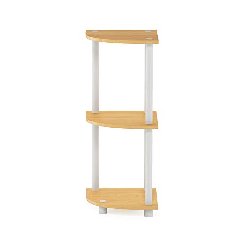 Furinno (99557BE/WH Turn-N-Tube 4-Tier Multipurpose Shelf Display Rack - Beech/White & Turn-N-Tube 3-Tier Corner Display Rack Multipurpose Shelving Unit, Beech/White, Model:12077BE/WH