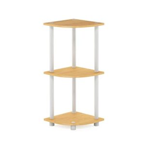 Furinno (99557BE/WH Turn-N-Tube 4-Tier Multipurpose Shelf Display Rack - Beech/White & Turn-N-Tube 3-Tier Corner Display Rack Multipurpose Shelving Unit, Beech/White, Model:12077BE/WH