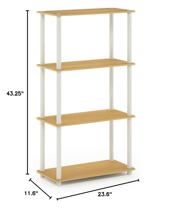 Furinno (99557BE/WH Turn-N-Tube 4-Tier Multipurpose Shelf Display Rack - Beech/White & Turn-N-Tube 3-Tier Corner Display Rack Multipurpose Shelving Unit, Beech/White, Model:12077BE/WH