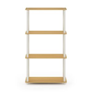 Furinno (99557BE/WH Turn-N-Tube 4-Tier Multipurpose Shelf Display Rack - Beech/White & Turn-N-Tube 3-Tier Corner Display Rack Multipurpose Shelving Unit, Beech/White, Model:12077BE/WH