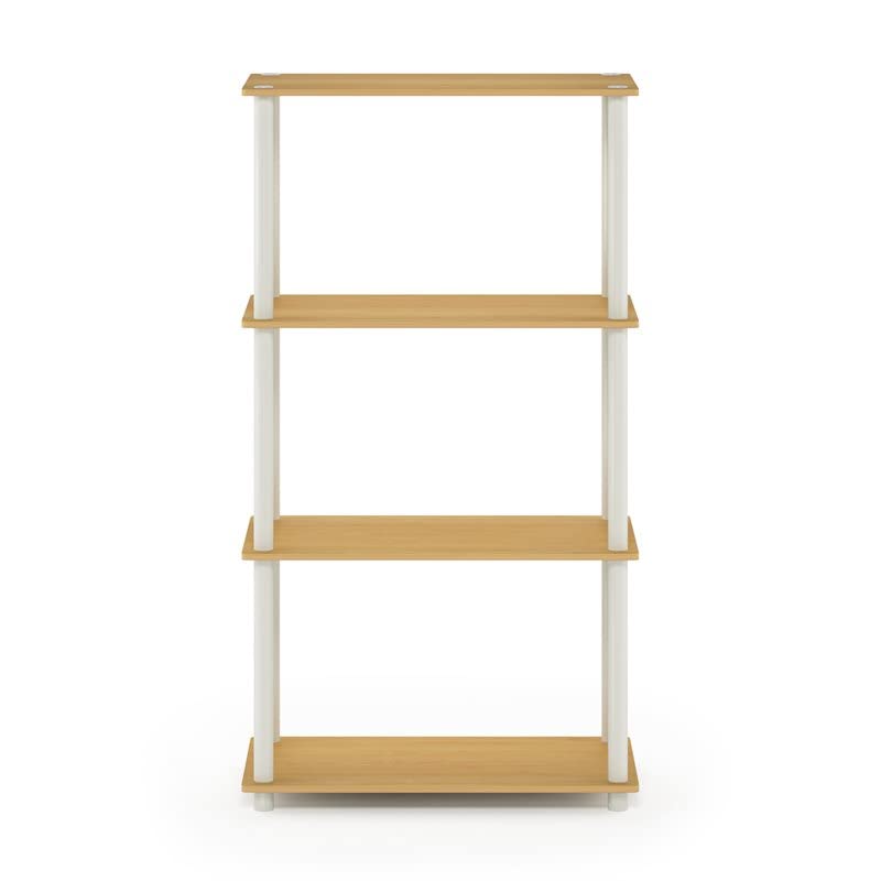 Furinno (99557BE/WH Turn-N-Tube 4-Tier Multipurpose Shelf Display Rack - Beech/White & Turn-N-Tube 3-Tier Corner Display Rack Multipurpose Shelving Unit, Beech/White, Model:12077BE/WH