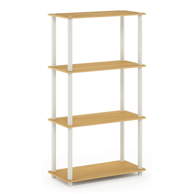 Furinno (99557BE/WH Turn-N-Tube 4-Tier Multipurpose Shelf Display Rack - Beech/White & Turn-N-Tube 3-Tier Corner Display Rack Multipurpose Shelving Unit, Beech/White, Model:12077BE/WH