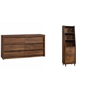 sauder harvey park dresser, l: 60.71" x w: 17.48" x h: 31.06", grand walnut finish & harvey park narrow bookcase, grand walnut finish