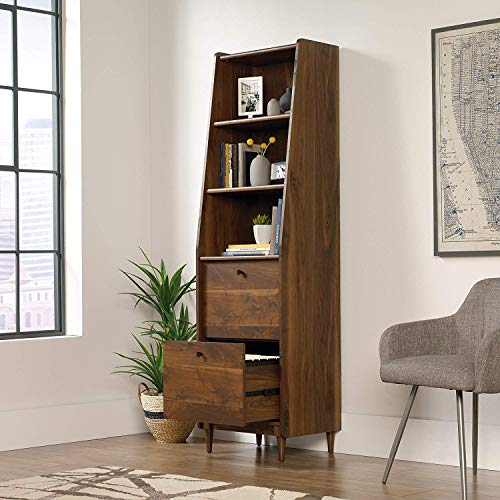 Sauder Harvey Park Dresser, L: 60.71" x W: 17.48" x H: 31.06", Grand Walnut Finish & Harvey Park Narrow Bookcase, Grand Walnut Finish