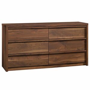 Sauder Harvey Park Dresser, L: 60.71" x W: 17.48" x H: 31.06", Grand Walnut Finish & Harvey Park Narrow Bookcase, Grand Walnut Finish