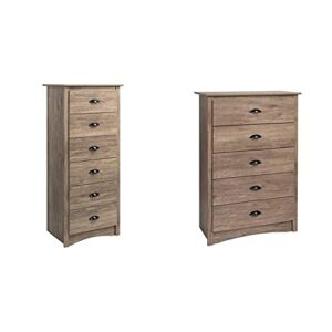 prepac ddc-2354 salt spring 6-drawer tall chest, drifted gray & salt spring 5-drawer chest, drifted gray