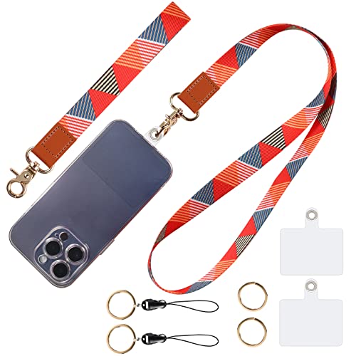 Phone Lanyard, Universal Cell Phone Crossbody Neck Shoulder Straps Wrist Strap for Women and Girls 2 Patch, 2 Phone Tether, 4 Key Rings Compatible with iPhone Most Smartphones