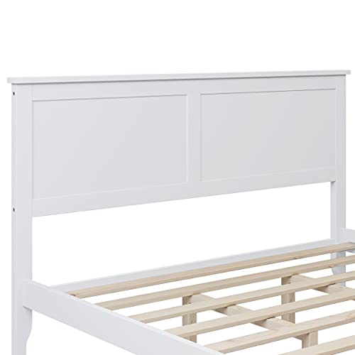 Tensun Queen Size Modern Solid Wood Platform Bed Frame with Headboard for Kids Adults,Wood Slats Support,No Box Spring Needed,White