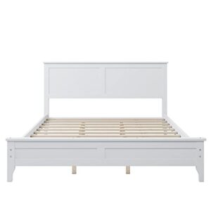 Tensun Queen Size Modern Solid Wood Platform Bed Frame with Headboard for Kids Adults,Wood Slats Support,No Box Spring Needed,White