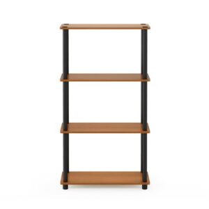 Furinno (99557LC/BK Turn-N-Tube 4-Tier Multipurpose Shelf Display Rack - Light Cherry/Black & Luder Bookcase / Book / Storage, 5-Cube, White