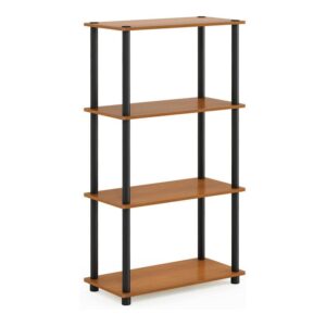 Furinno (99557LC/BK Turn-N-Tube 4-Tier Multipurpose Shelf Display Rack - Light Cherry/Black & Luder Bookcase / Book / Storage, 5-Cube, White