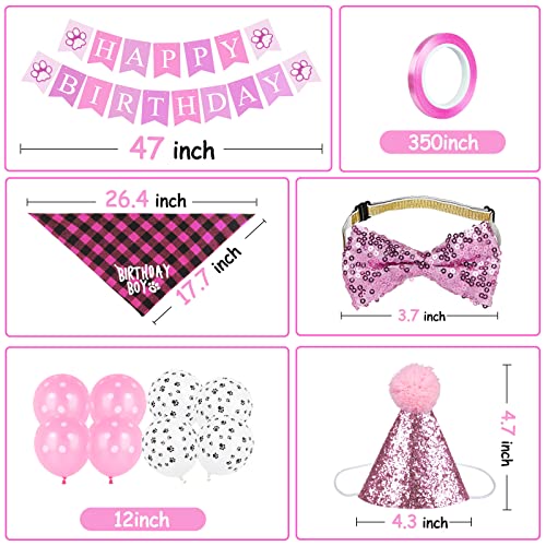 Dog Birthday Party Supplies,Dog Birthday Bandana Hat Banner Set,WOOF Balloons Happy Birthday Banner,Dog Birthday Party Supplies for Pet Puppy Cat Birthday Party Decorations Pink