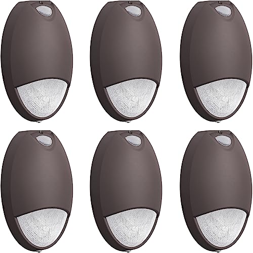 LED Emergency Light with Battery Backup and Photocell Sensor, Waterproof Self Test Diagnostics Commercial LED Outdoor Wall Emergency Light Fixtures, Aluminum Housing 12W 120-277VAC UL Listed (6-Pack)