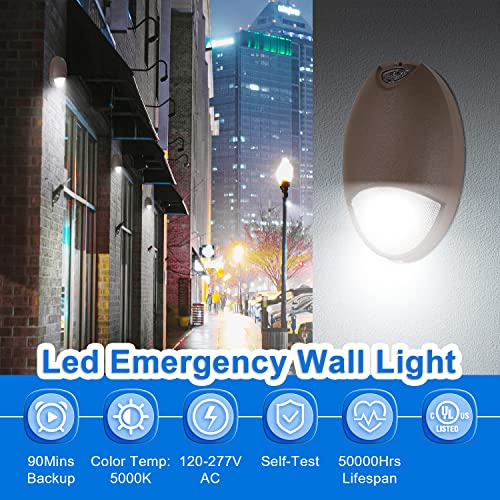 LED Emergency Light with Battery Backup and Photocell Sensor, Waterproof Self Test Diagnostics Commercial LED Outdoor Wall Emergency Light Fixtures, Aluminum Housing 12W 120-277VAC UL Listed (6-Pack)