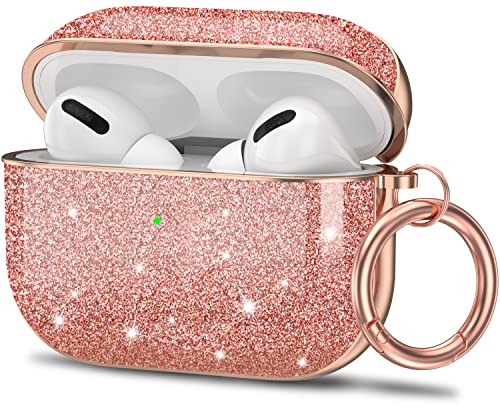 Aiiko Apple Airpods Pro 2nd Generation Case, Glitter Airpods Pro 2 Case Cover with Keychain for Girls Women Glossy Hard Airpods Pro 2 Case Compatible AirPods Pro 2nd Generation Charging Case(RoseGold)