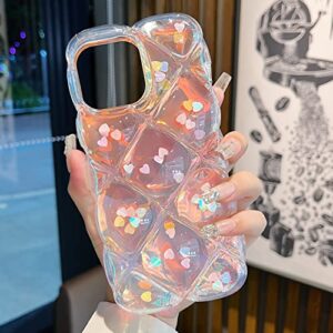 Qokey Compatible with iPhone 13 Pro Max Case,Cute Laser Gradual Bling Love Heart Glitter Clear+Translucent Card Soft Wave Frame Anti-Falling 3D Thick Shockproof Phone Cover(for 13 Pro Max 6.7)