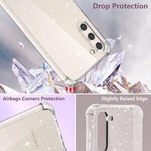 KSWOUS for Samsung Galaxy S23 Plus Case Glitter Clear with Screen Protector[2 Pack], [Military Protection] Bling Sparkly Cute Bumper Shockproof Slim Cover for Women Girls