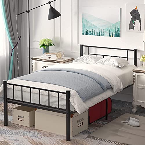 Twin Bed Frame Twin Platform Bed Frames with Headboard & Footboard Heavy Duty Twin Size Bed Frames with Steel Slat Support Under Bed Storage, Mattress Foundation, No Box Spring Needed, Black