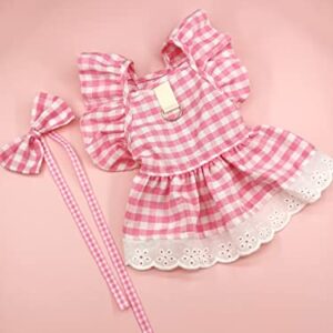 QWINEE Cute Dog Dress Ruffle Trim Cat Lace Princess Dresses with Bow Decor Puppy Tutu Skirt Holiday Party Costume Outfit for Small and Medium Cats Dogs Kitten Pink A Large