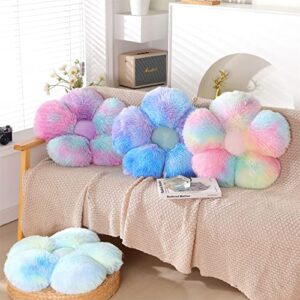 UGEYAO Faux Fur Flower Pillow,Flower Shaped Throw Pillow Butt Cushion Flower Floor Pillow,Seating Cushion,Cute Room Decor & Plush Pillow for Bedroom Sofa Chair (19.7 Inches, Rainbow Purple)